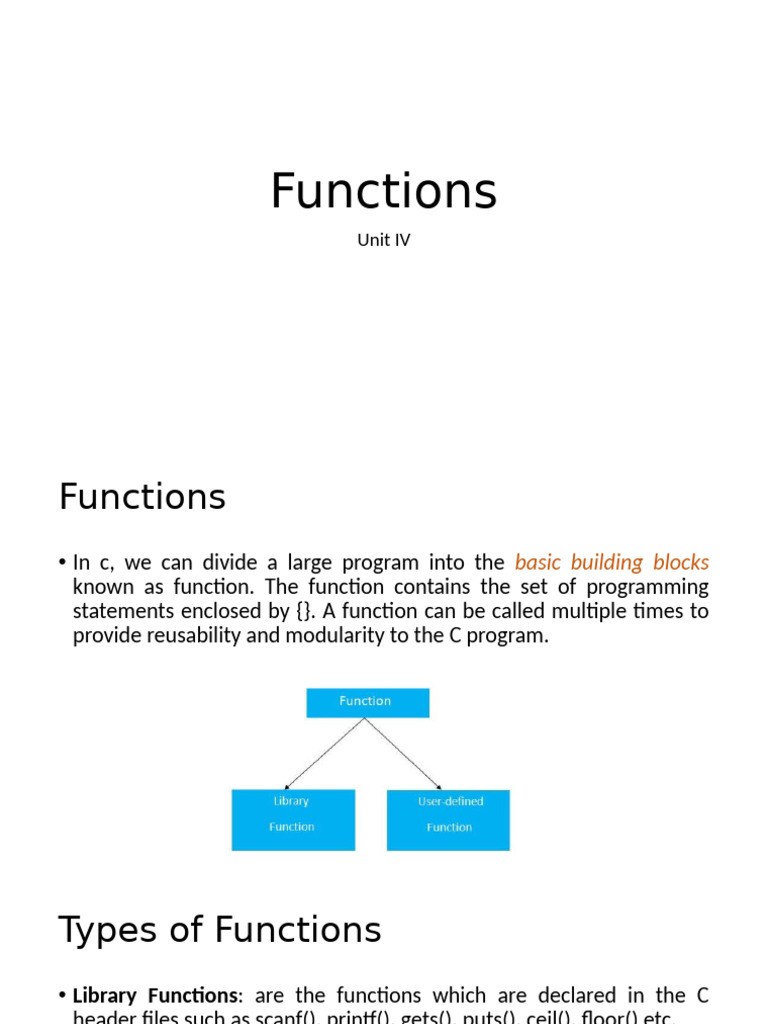 Unit Iv Functions And Pointers Pdf Pointer Computer Programming Parameter Computer