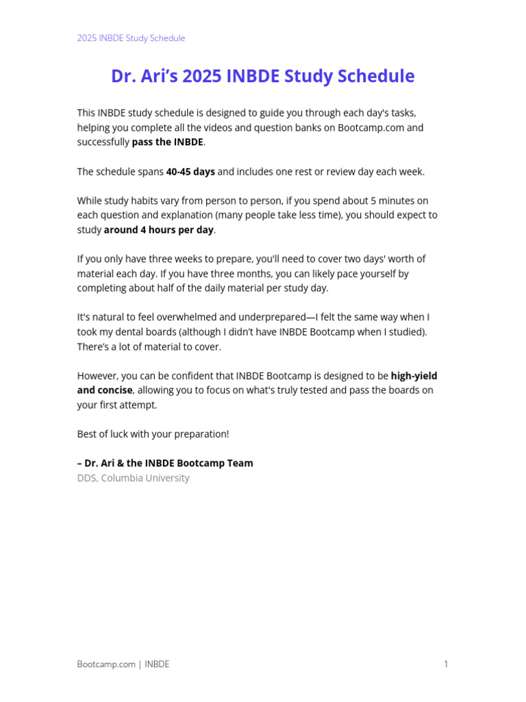 INBDE Study Schedule | PDF | Dentistry