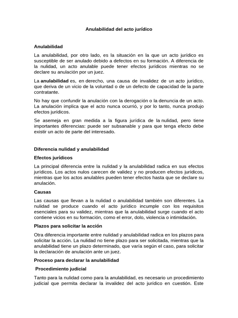 Anulabilidad del acto jurídico | PDF | Anulación | Justicia