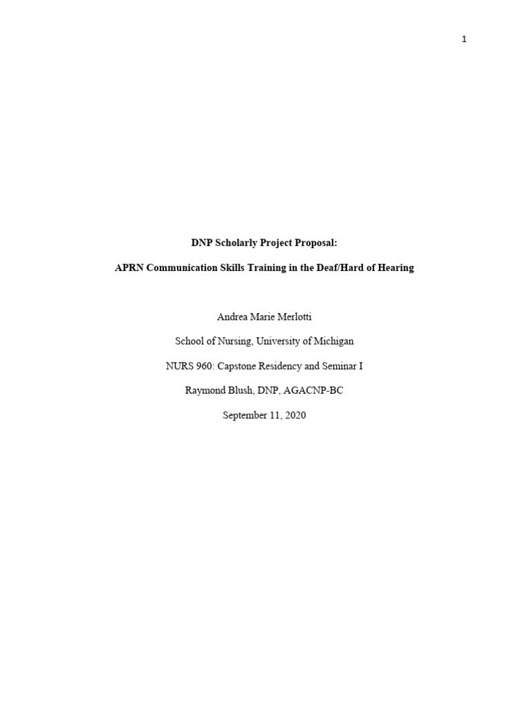DNP Scholarly Project Proposal: APRN Communication Skills Training in The Deaf/Hard of Hearing ...