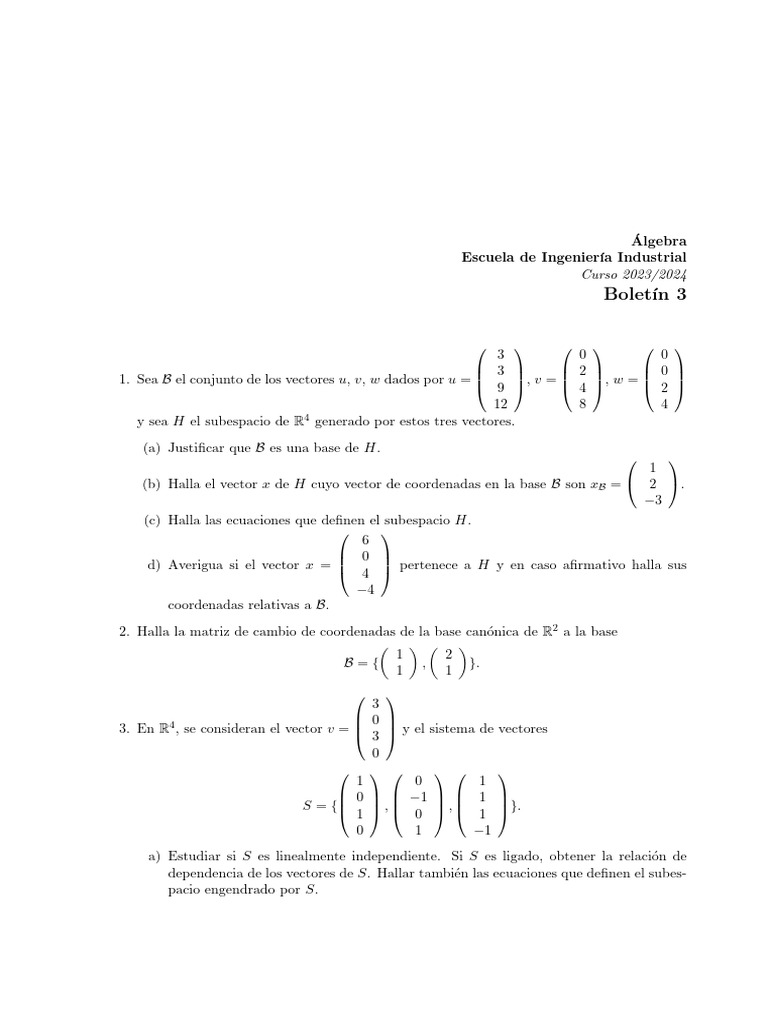 Ejercicios de Álgebra en R4 y R3 | PDF | Base (álgebra lineal) | Mapa ...