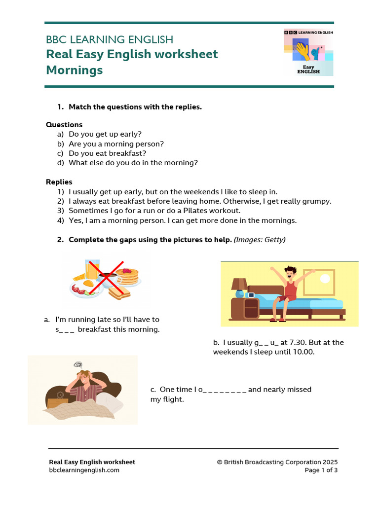 Morning Routines Worksheet | PDF