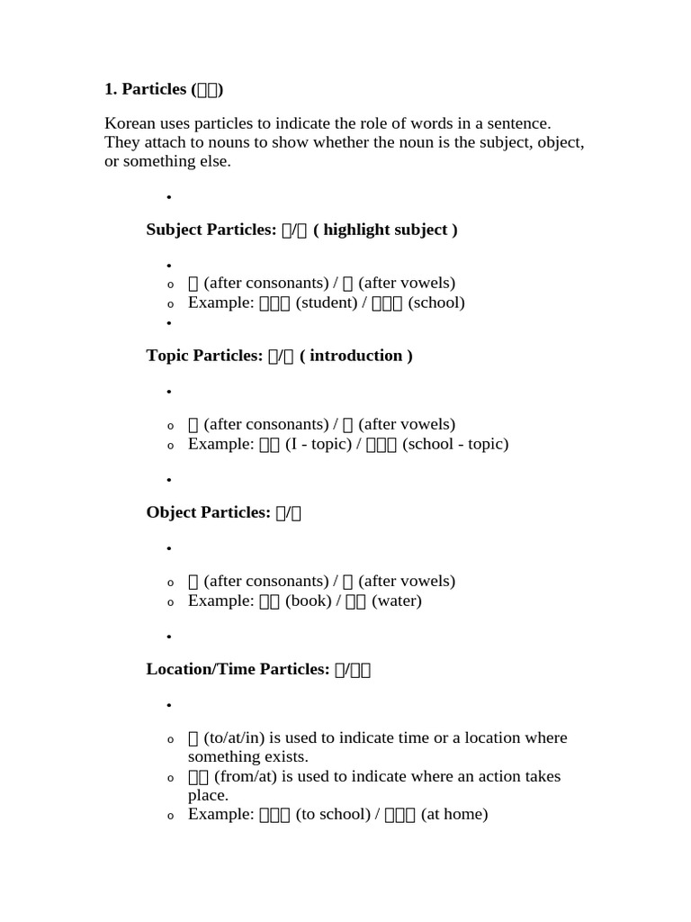 Korean Grammar Essentials Guide | PDF | Verb | Adverb