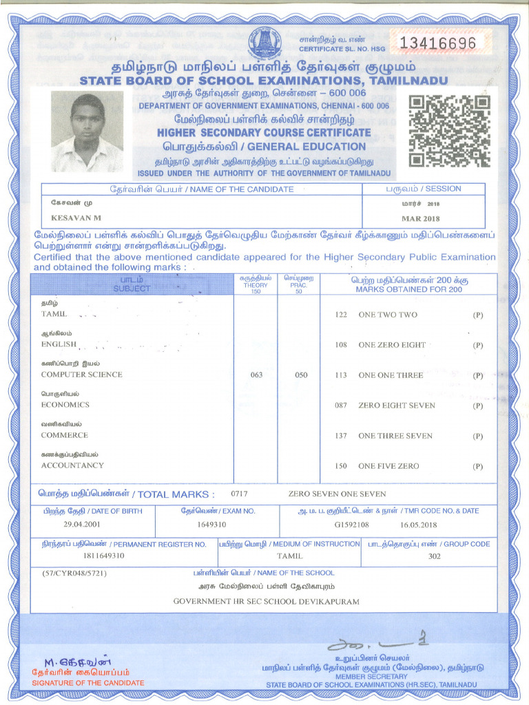 12 TH Mark Sheet | PDF