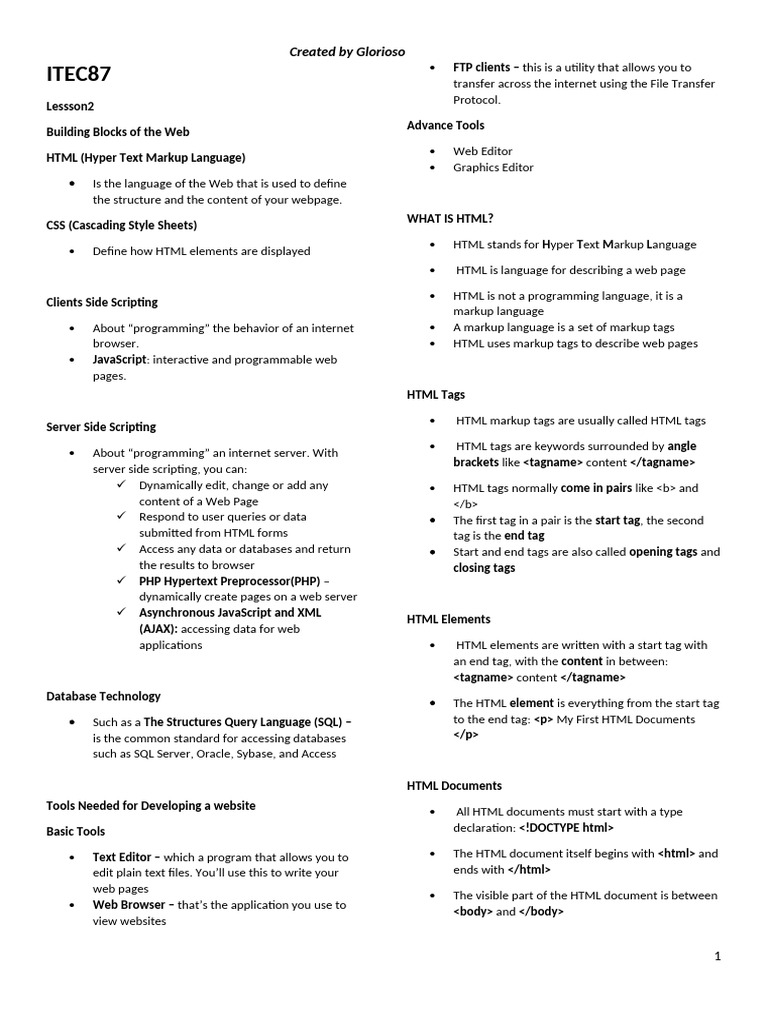 Prelim Reviewer ITEC87 | PDF | Html | Html Element