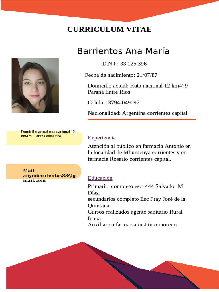 Currículum Vítae Ana Maria Barrientos | PDF