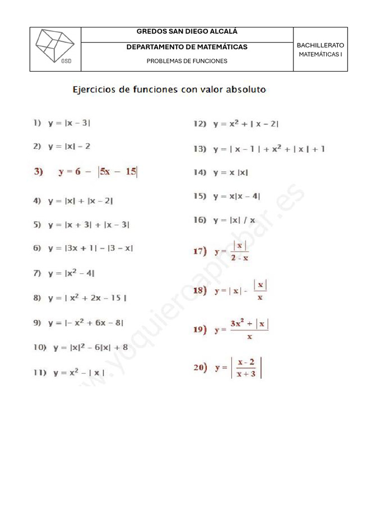 Ejercicios Funciones Valor Absoluto | PDF