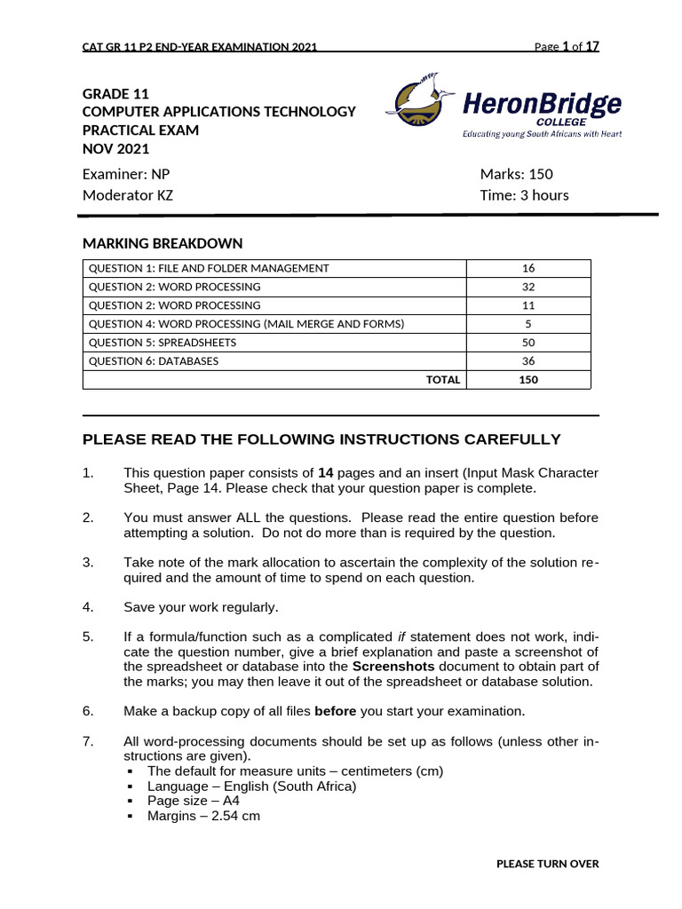 Grade 11 CAT Practical Exam 2021 | PDF | Spreadsheet | Computer File