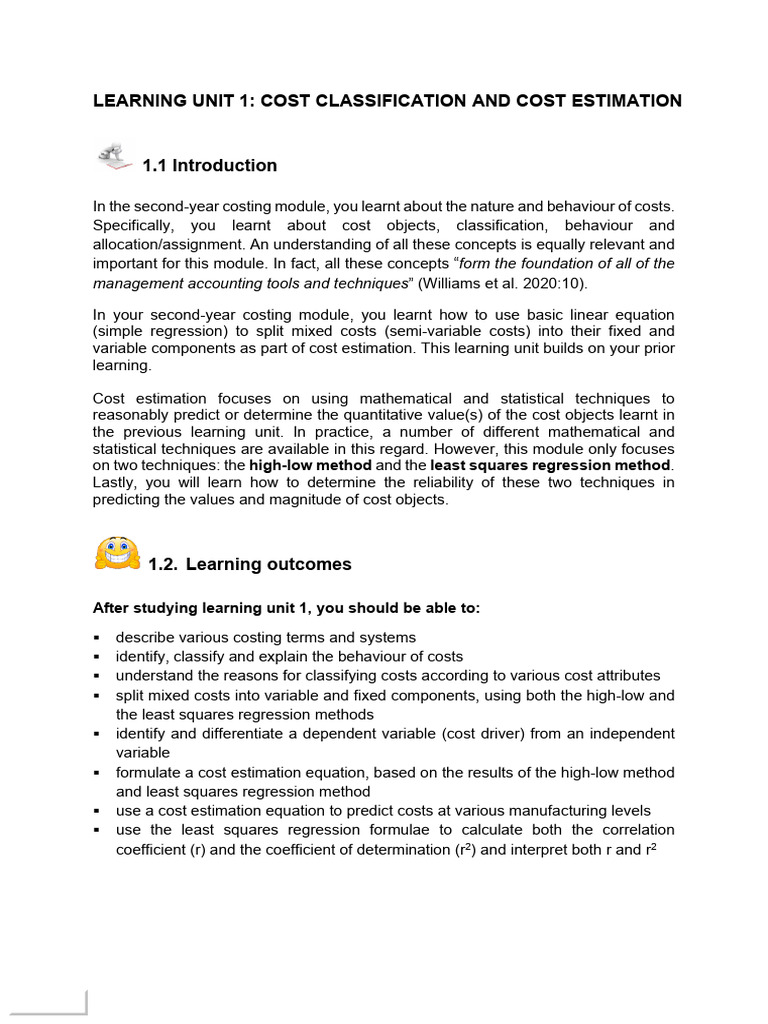 MAC3761 Learning Unit 1 Cost Classification and Cost Estimation | PDF | Regression Analysis ...