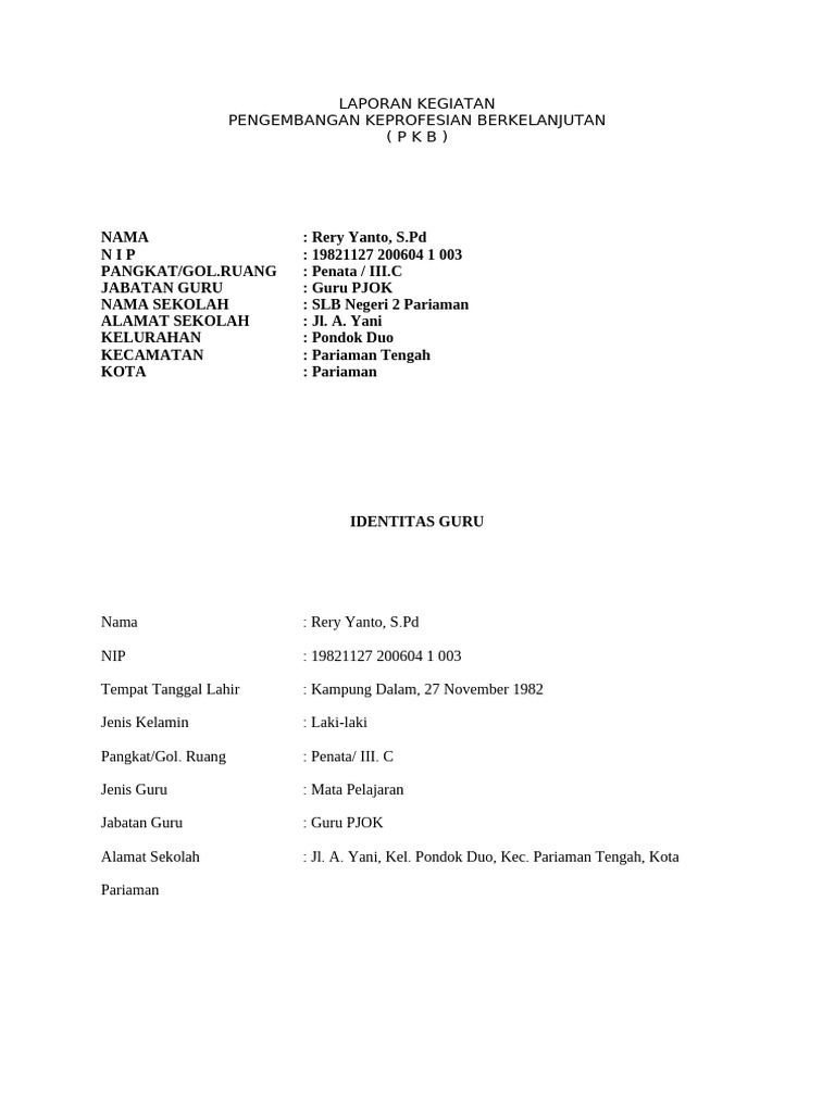 Contoh Laporan PKB | PDF