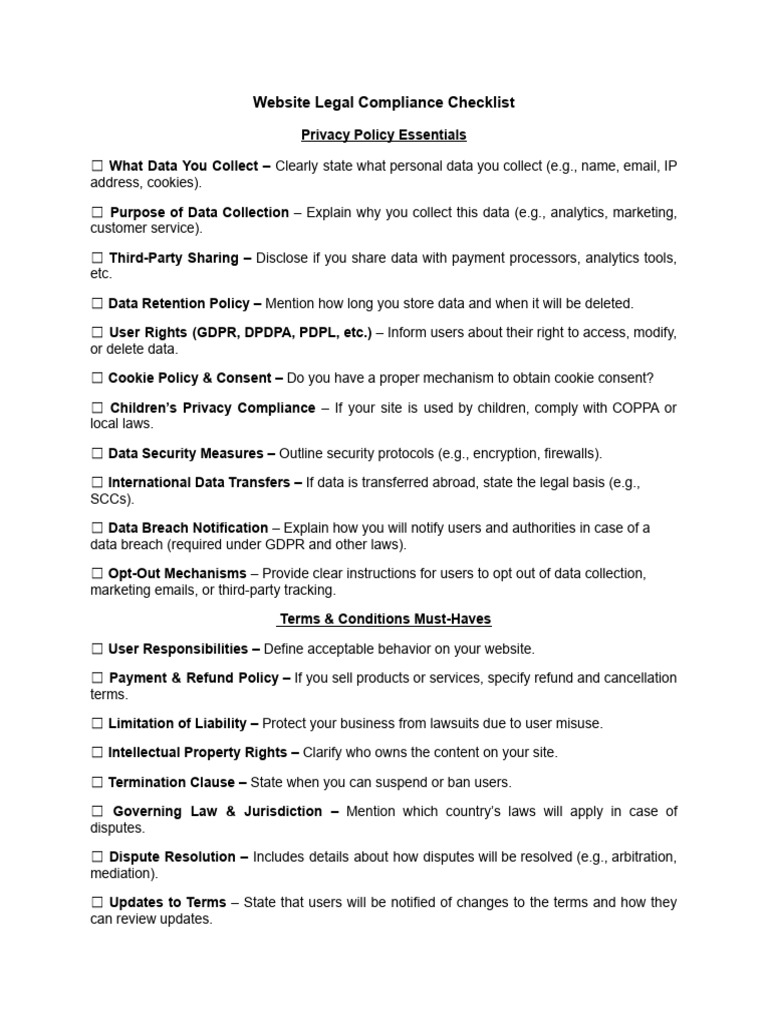 Website Legal Compliance Checklist | PDF | Http Cookie | Information ...