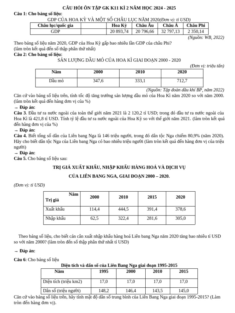 CÂU HỎI ÔN TẬP GK K11 KÌ 2 24.25 Gui Hs | PDF
