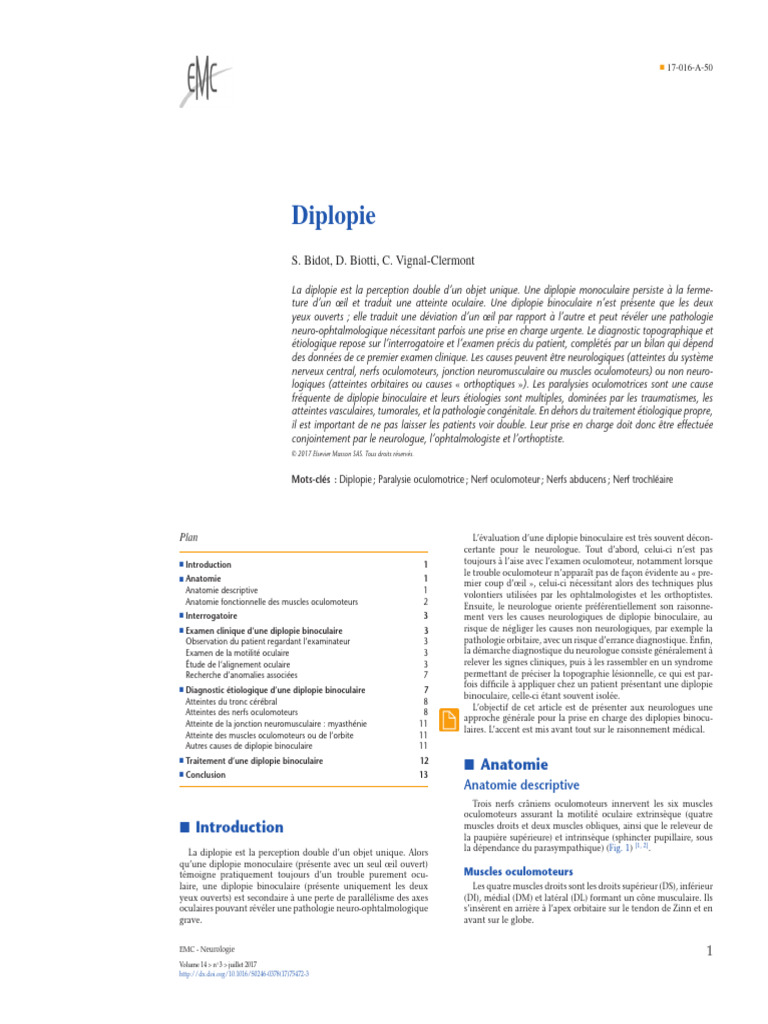 Prise en charge de la diplopie binoculaire | PDF | Vision | Système visuel