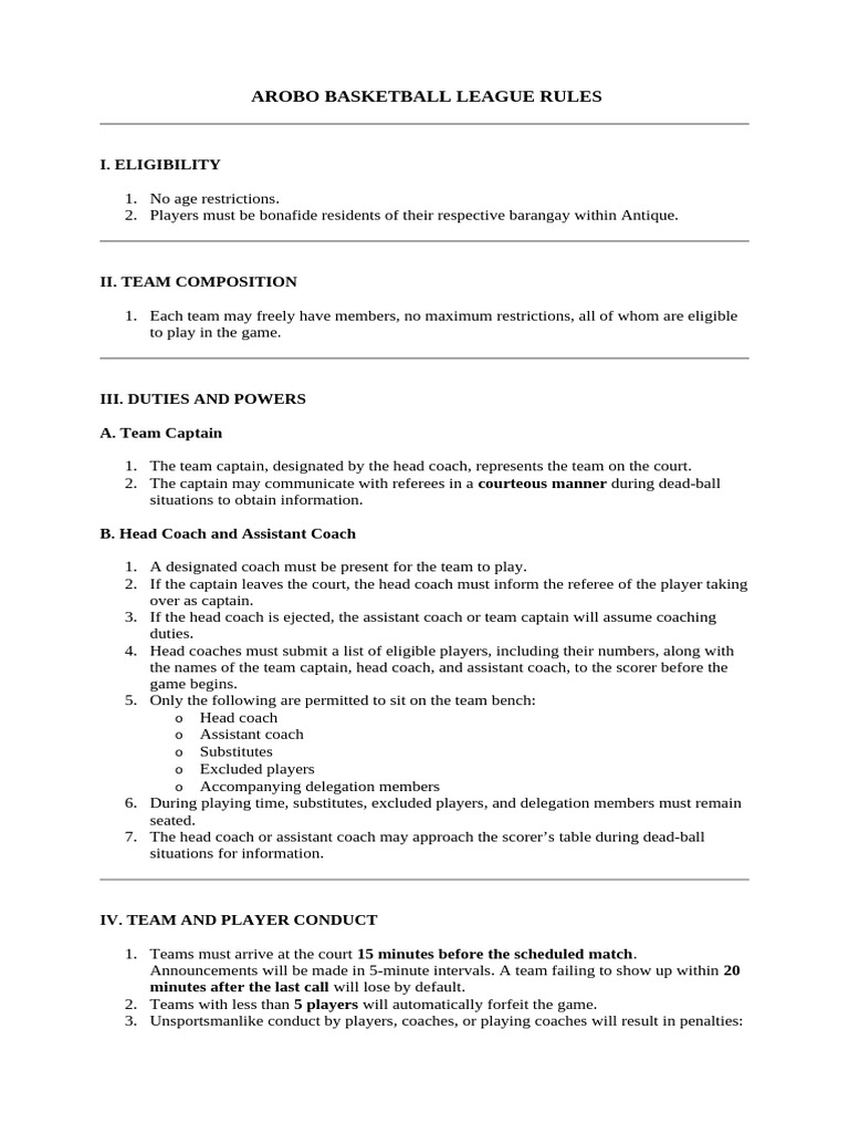 Arobo Basketball League Rules Guide | PDF | Sports Rules And ...