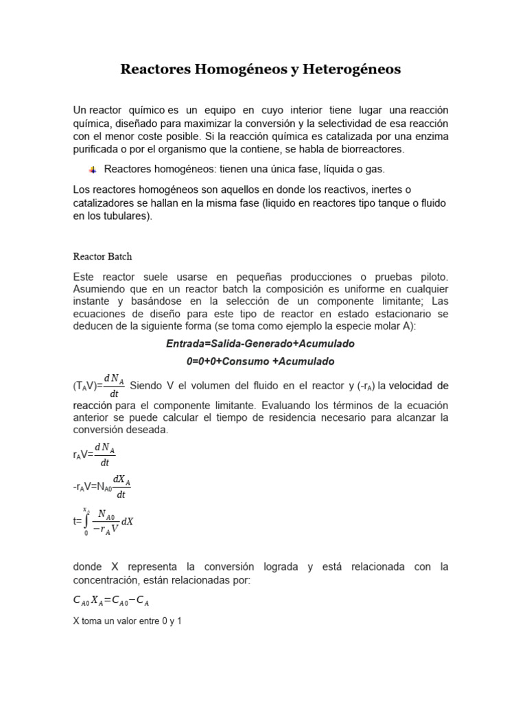 Reactores Homogeneos y Heterogeneos | PDF | Catálisis | Reactor Quimico