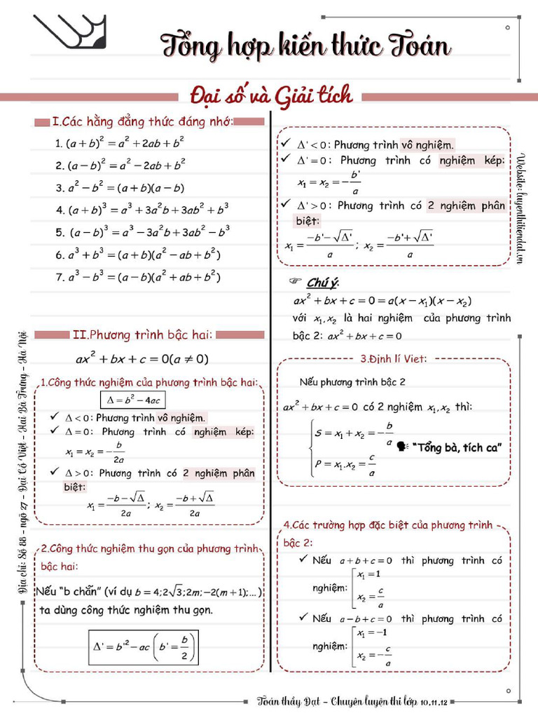 FULL CÔNG TH C TOÁN THPT 10 11 12 A5 Đã Xóa Trang TH A | PDF
