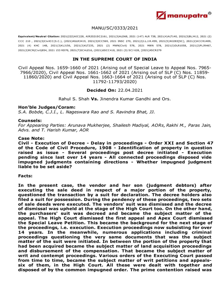 Rahul S Shah vs. Jinendra Kumar Gandhi and Ors | PDF | Lawsuit ...