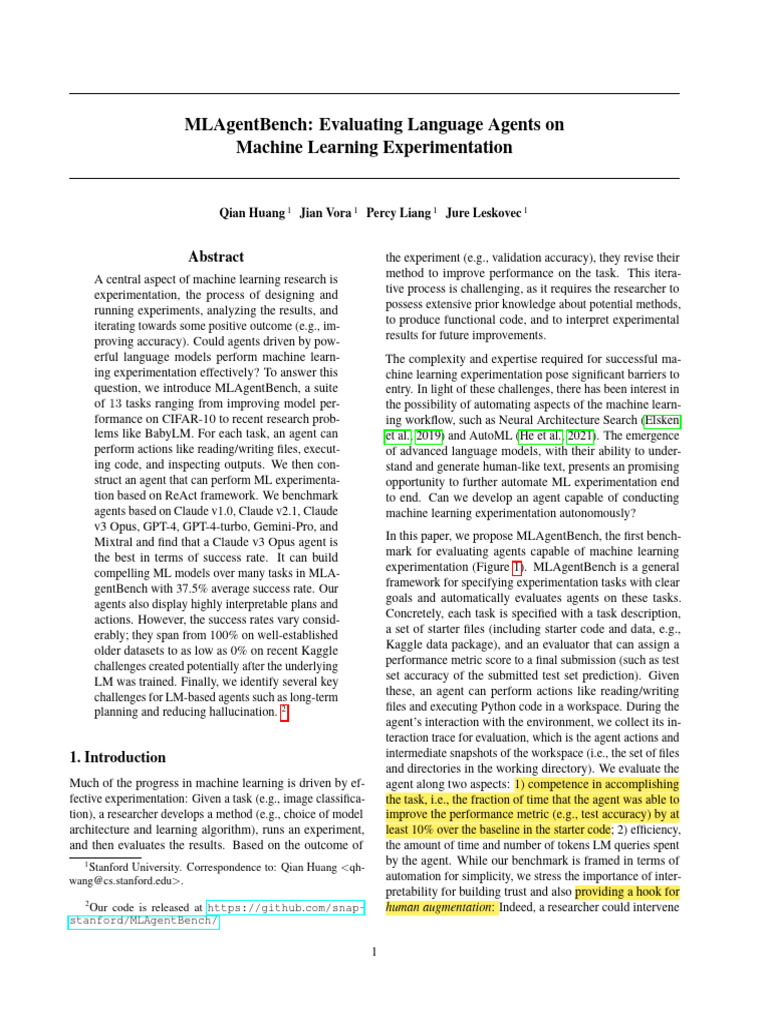 MLAgentBench Evaluating Language Agents On Machine Learning Experimentation | PDF | Machine ...