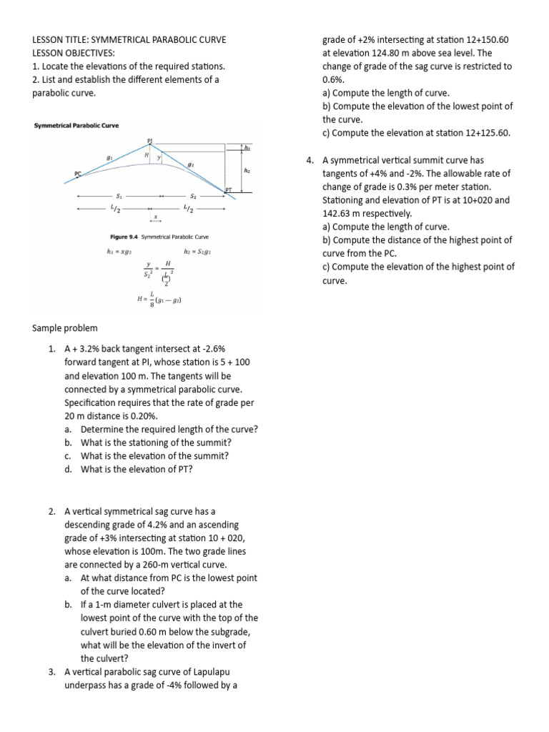 Cie 112 - Symmetrical Parabolic Curves | PDF | Mathematical Physics ...