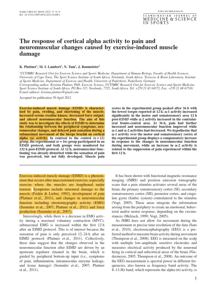 Cortical Alpha Activity and EIMD Response | PDF ...