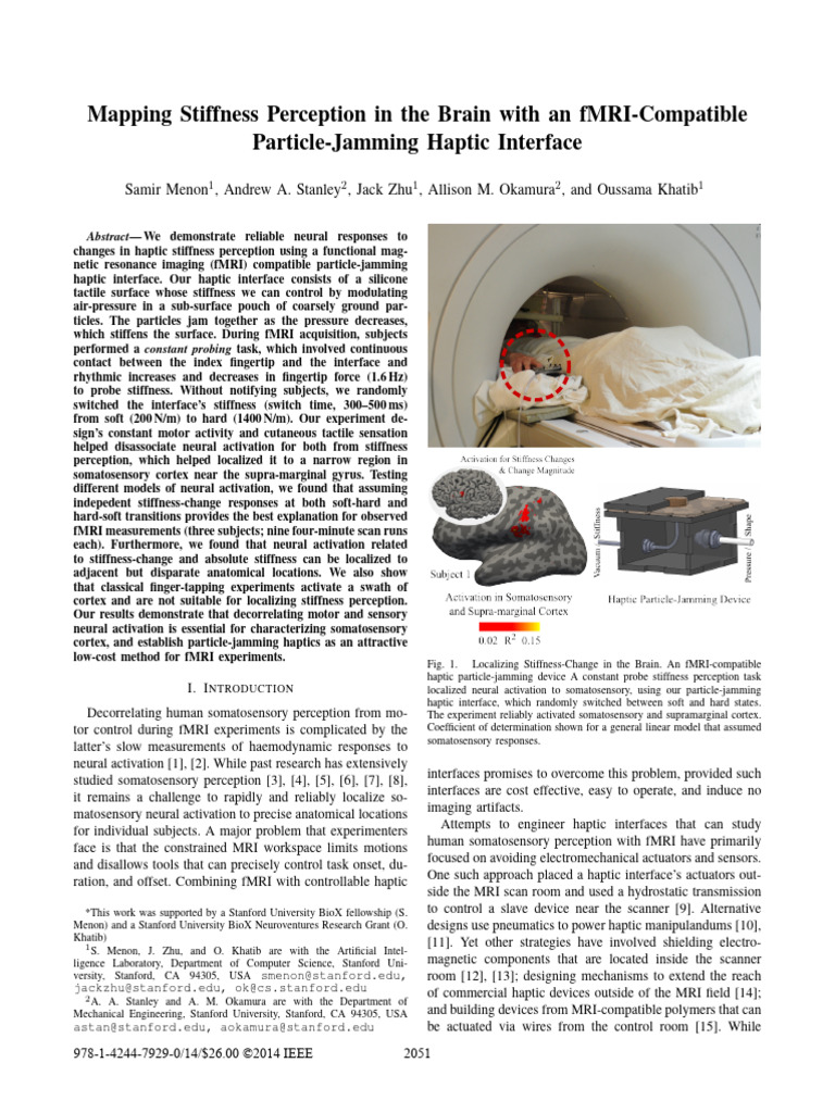 Mapping Stiffness Perception in The Brain With An fMRICompatible ...