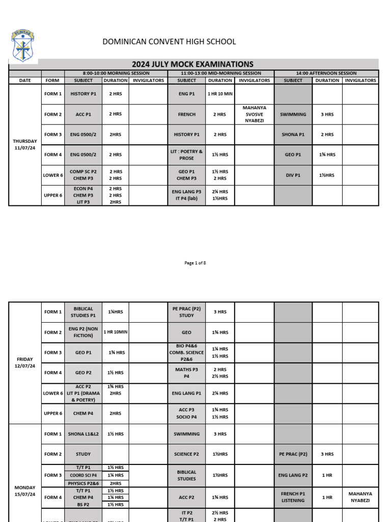 2024 Mocks Timetable 1st Draft | PDF