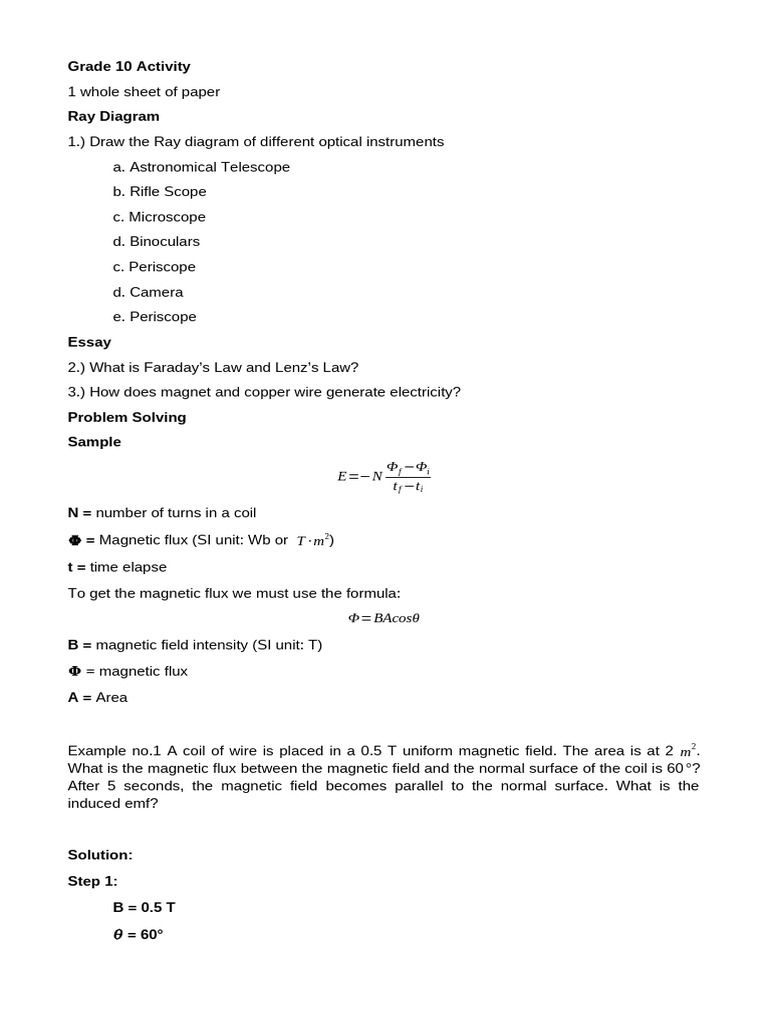 Acivity Grade 10 | PDF | Magnetic Field | Inductor