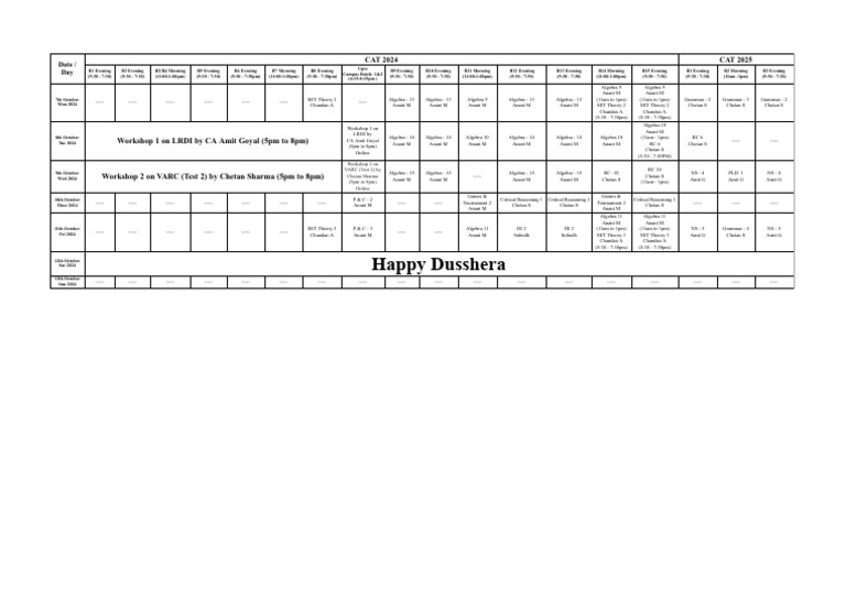 CAT 2024 Schedule (7th Oct - 13th Oct) | PDF