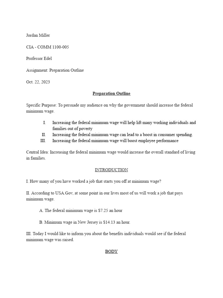 Persuasive Essay Outline PDF | PDF | Minimum Wage | Wage
