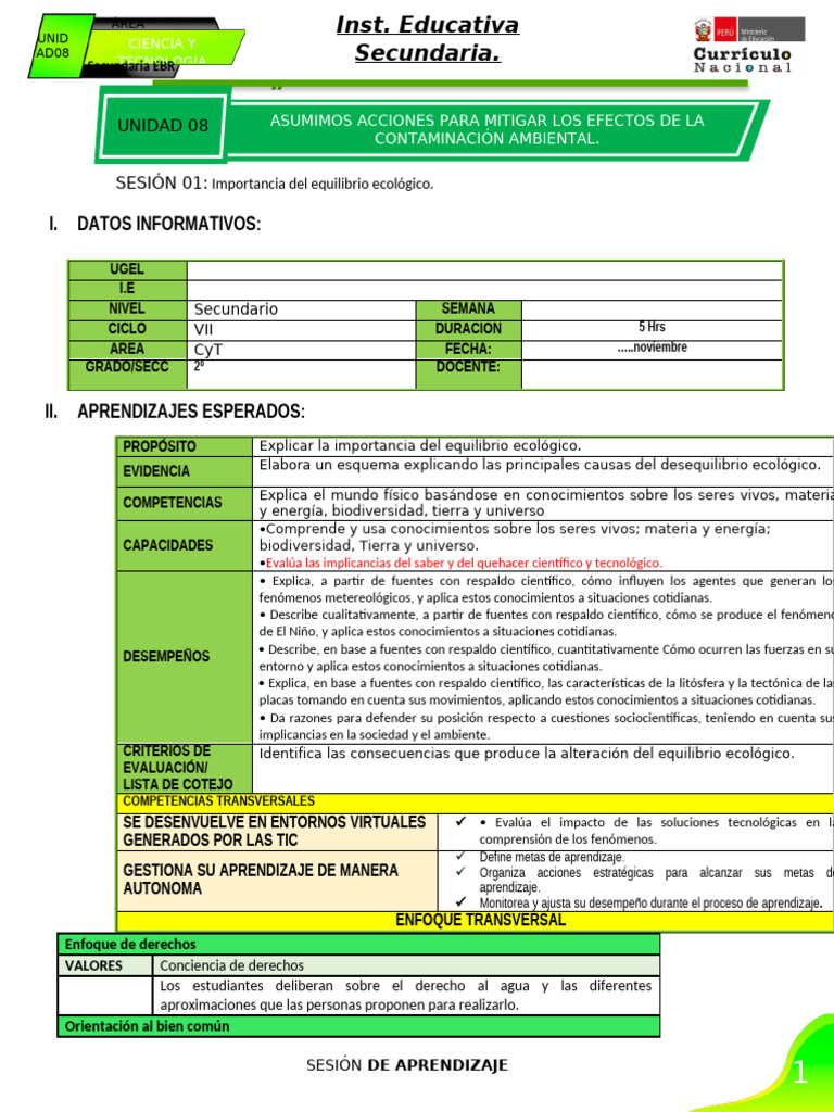 A-2º Ses Act 1-Cyt-Und 8 | PDF | Maestros | Aprendizaje