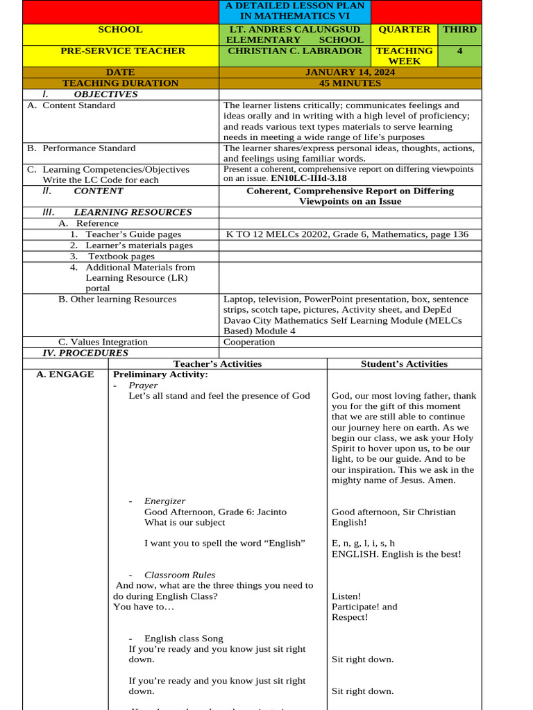 English - DLP - Q3-W4 - DAY 2 | PDF | Learning | Teachers