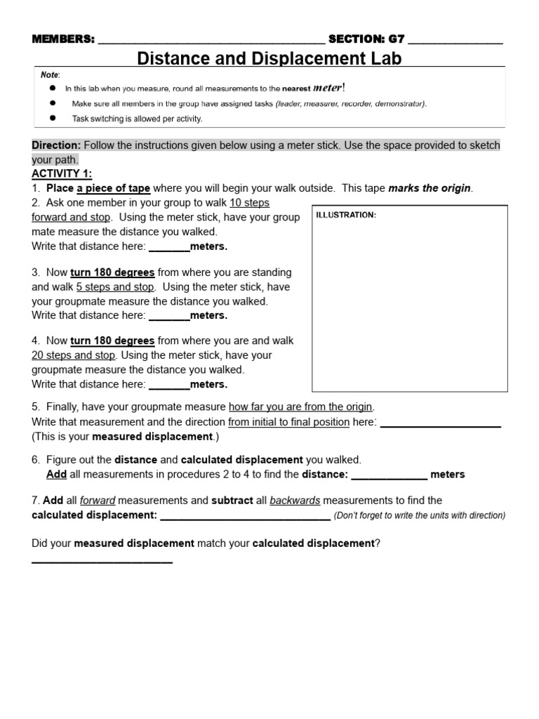 DISTANCE and DISPLACEMENT LAB | PDF | Distance | Metre