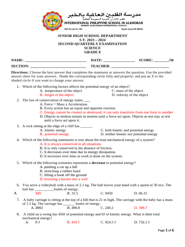 Q3 - SCI8 QUARTERLY TEST - With KEY | PDF | Color | Waves