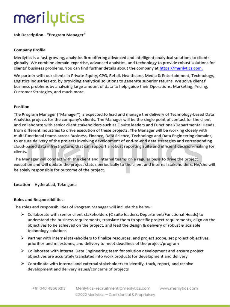 Merilytics JD - Program Manager | PDF | Microsoft Sql Server | Analytics