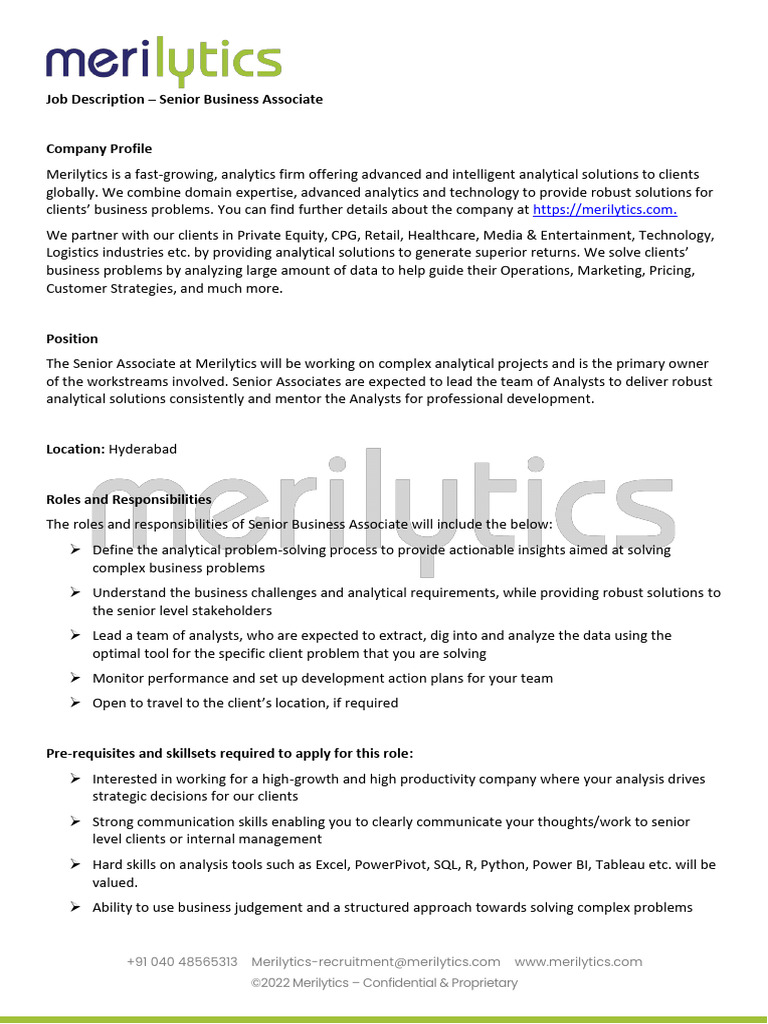 Senior Business Associate Job at Merilytics | PDF | Analytics | Business