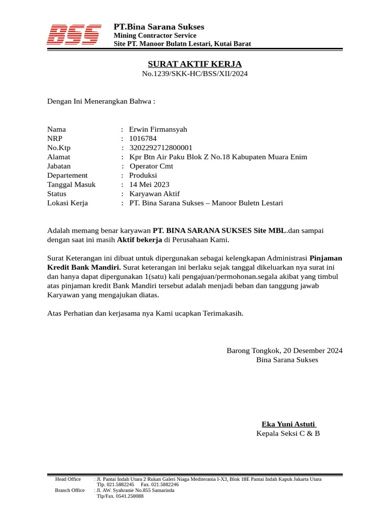 PT Bss Suket Kerja | PDF