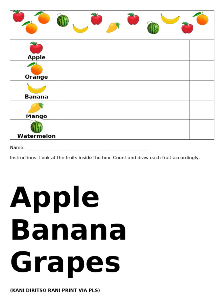 Fruit Counting Activity Worksheet | PDF