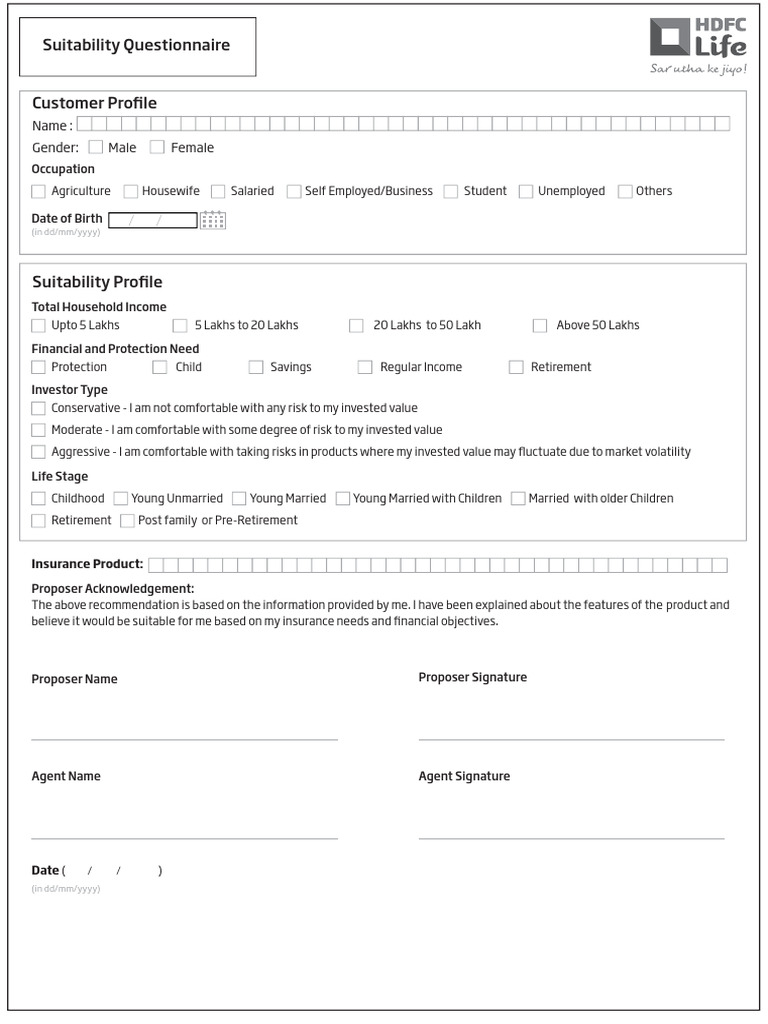 HDFC Life Insurance Suitability Profile | PDF