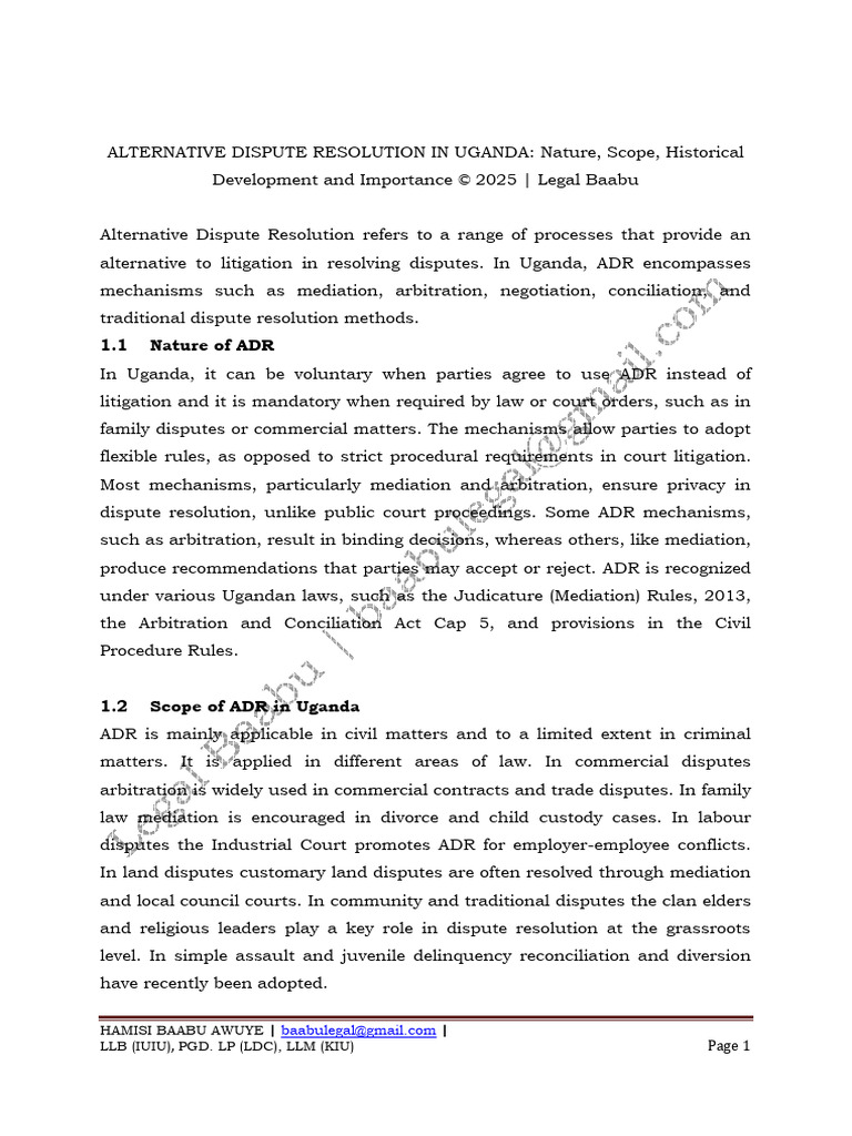 Alternative Dispute Resolution in Uganda | PDF | Alternative Dispute Resolution | Mediation