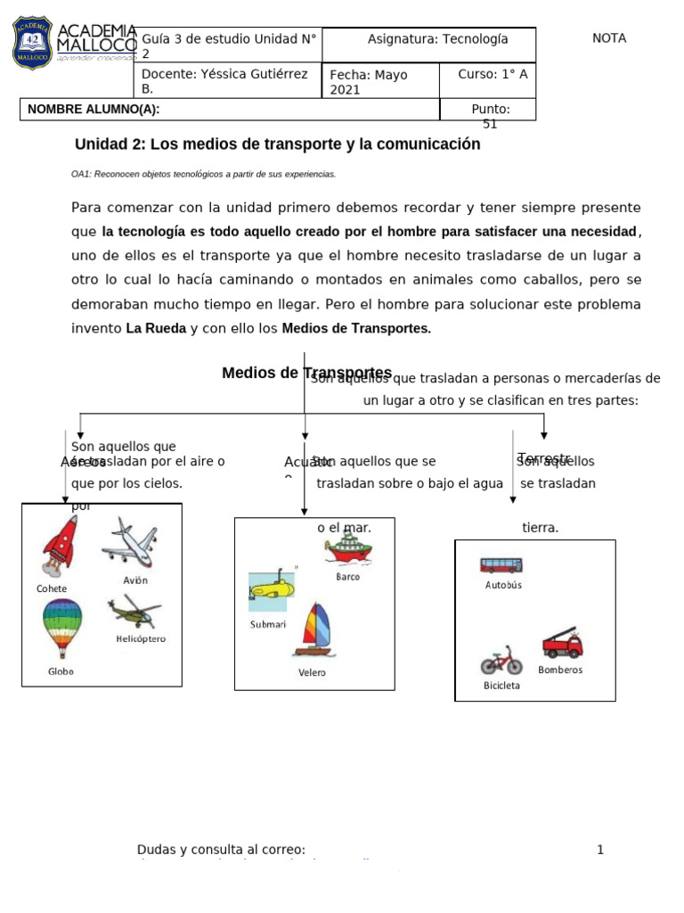 1 Basico Medios de Transporte | PDF | Medios de comunicación) | Transporte
