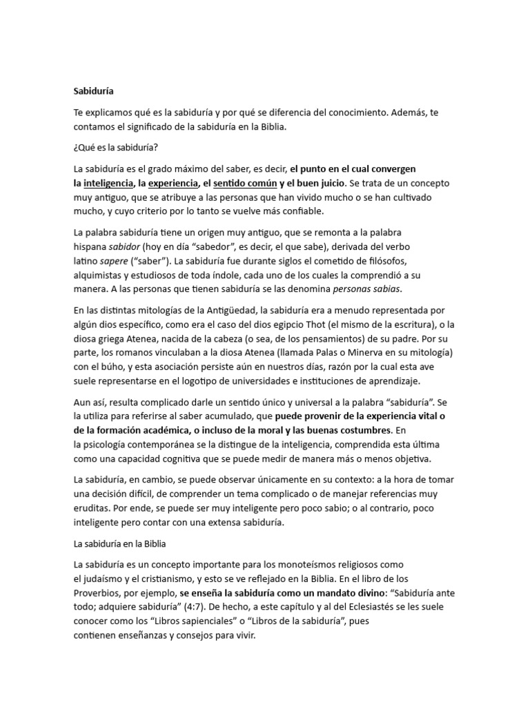 Sabiduría: Definición y Significado Bíblico | PDF | Sabiduría ...