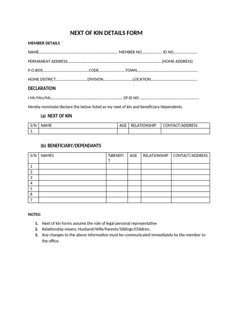 Next of Kin Details Form | PDF
