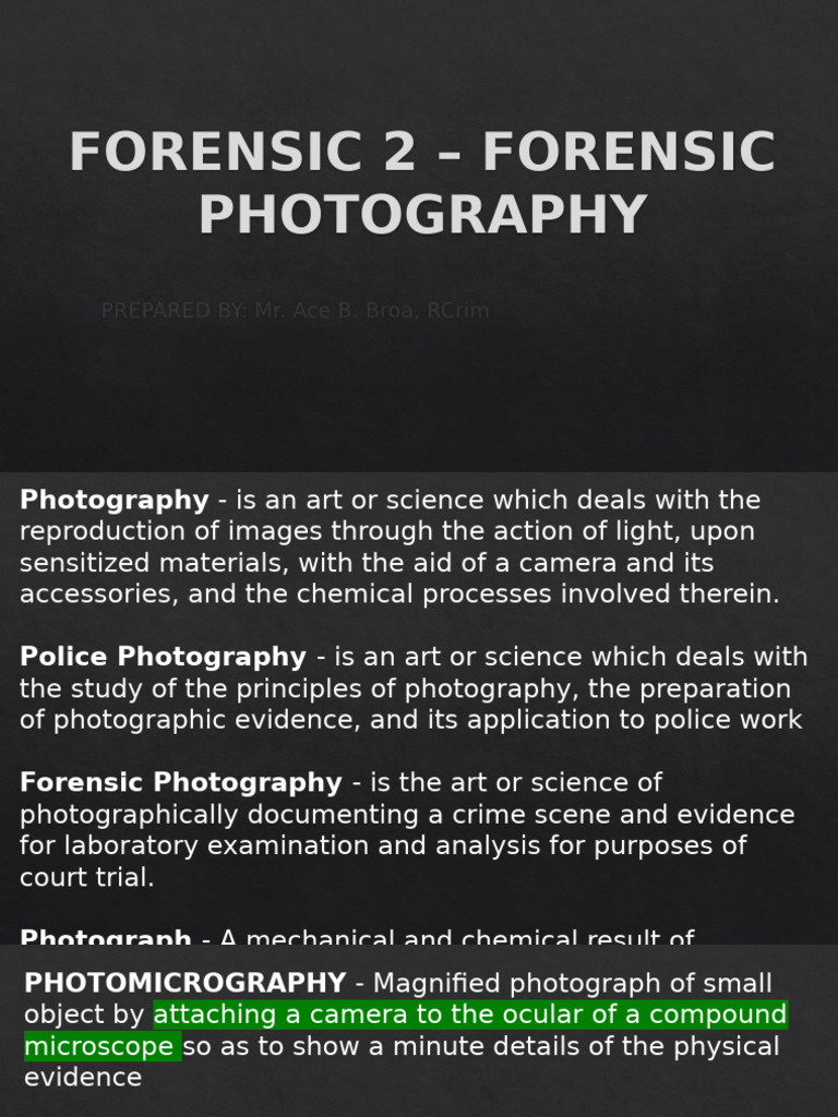 Forensic Photography Techniques Explained | PDF | Light ...