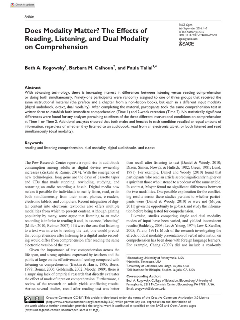 Does Modality Matter The Effects of Reading Listening and Dual Modality ...