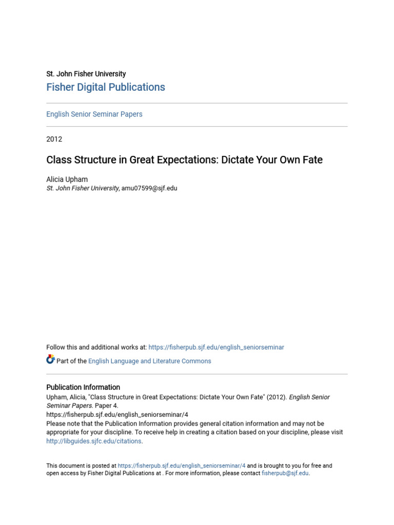 Class Structure in Great Expectations | PDF | Estella (Great ...