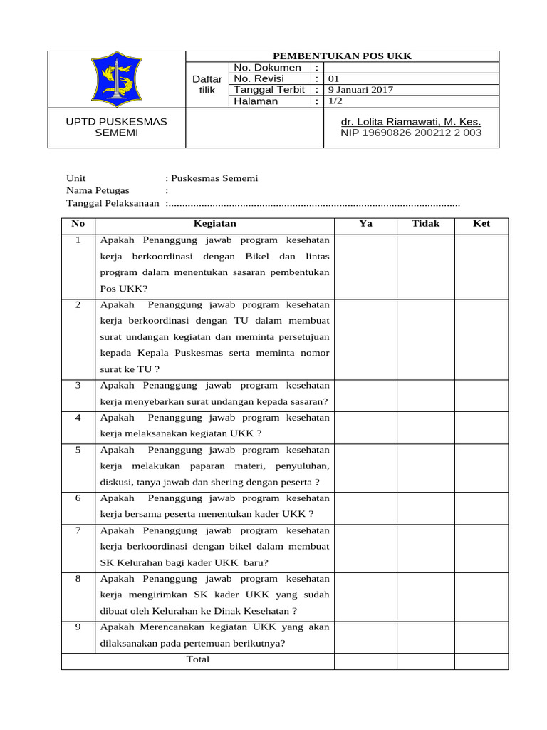 Daftar Tilik Pembentukan Ukk | PDF