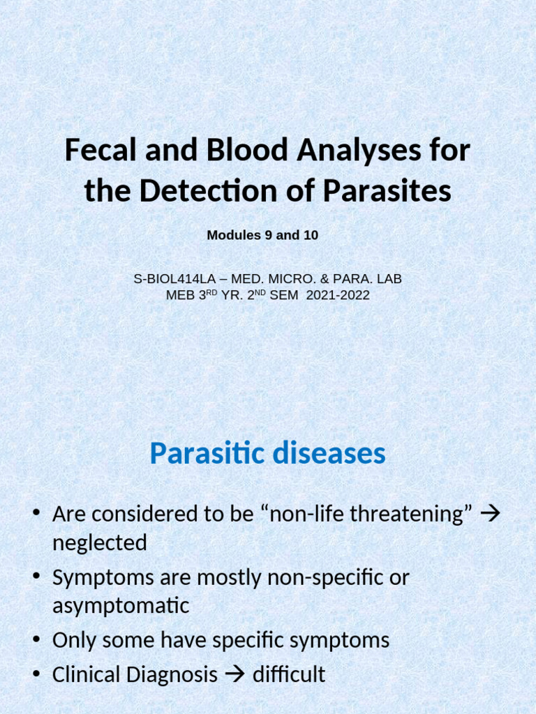 Fecal Analysis for the Detection of Parasites | PDF | Human Feces ...