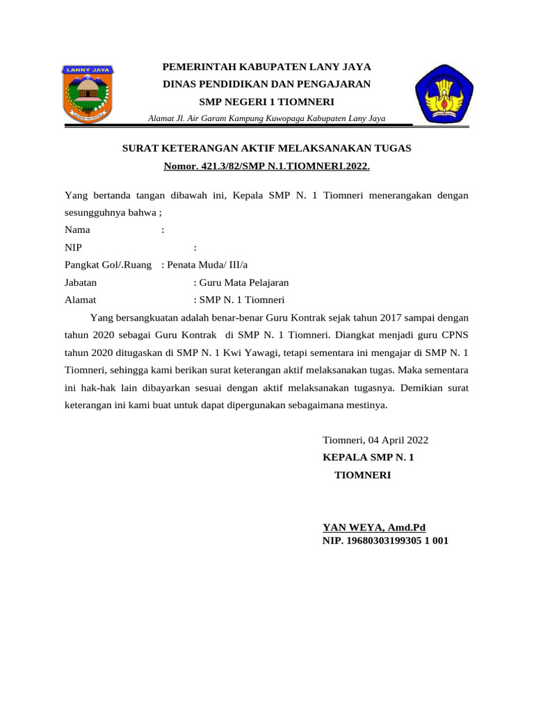 Surat Keterangan Aktif PNS 2022 | PDF