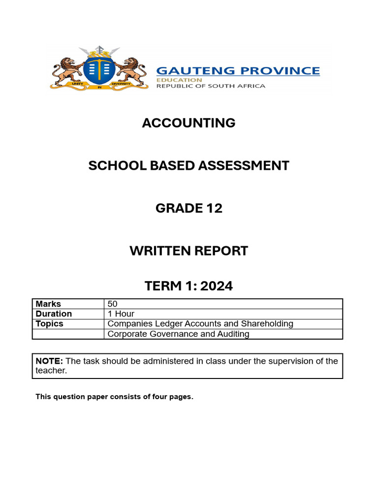 Grade 12 Accounting Assessment Report | PDF | Auditor's Report | Audit