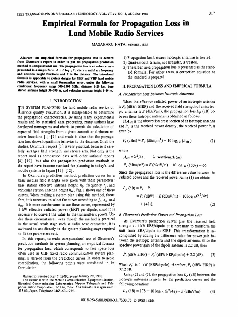 Urban Radio Propagation Loss Formula | PDF | Radio Propagation | Waves